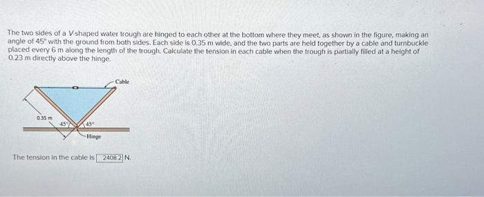 Solved The two sides of a V-shaped water trough are hinged | Chegg.com