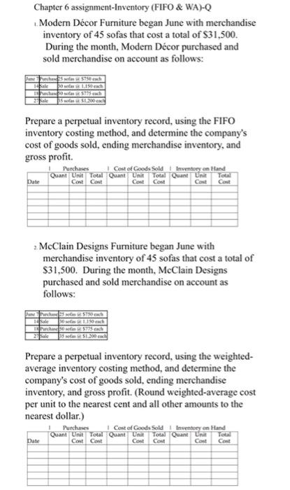 Solved Chapter 6 assignment-Inventory (FIFO & WA)-Q Modern | Chegg.com