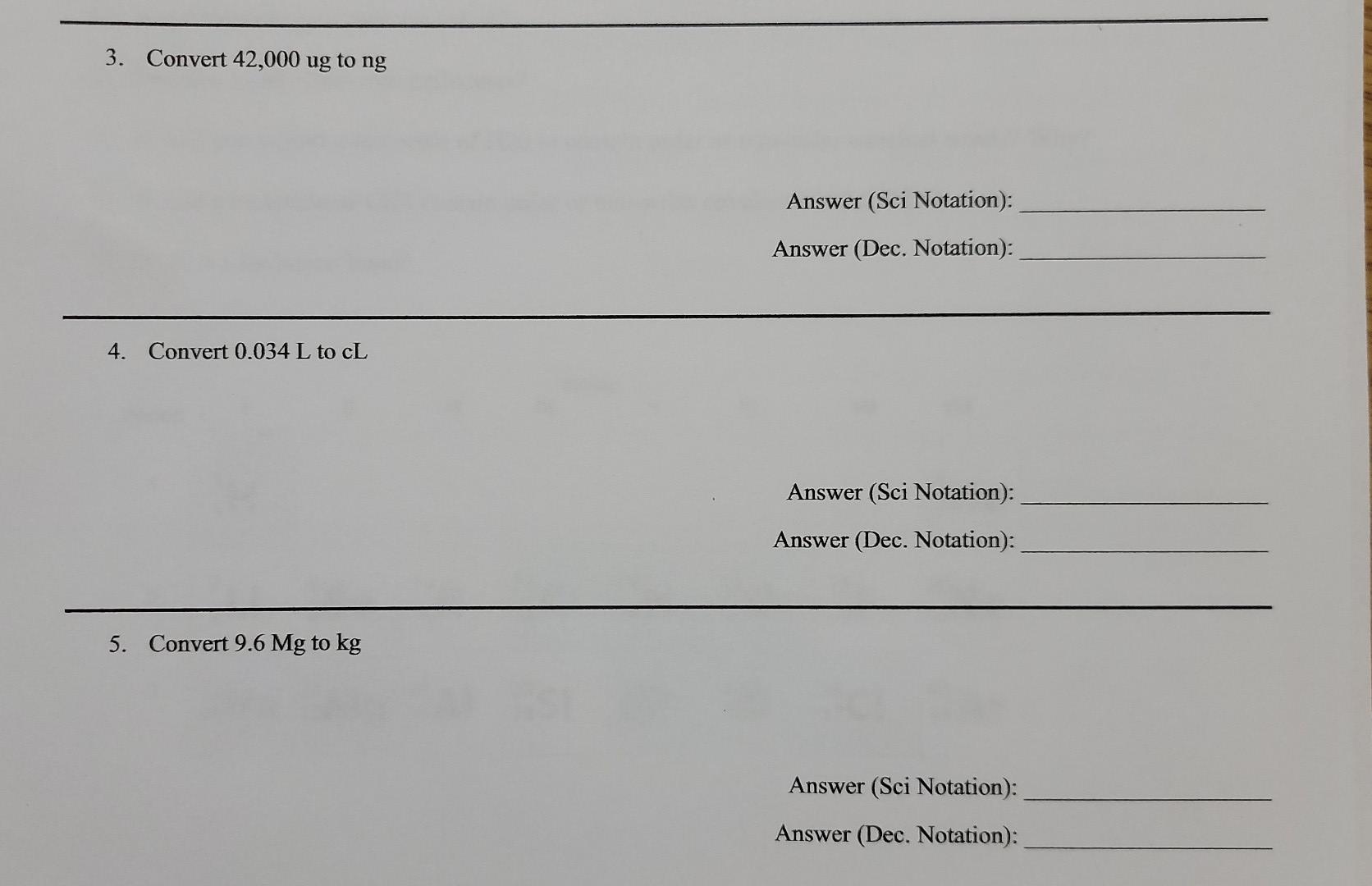 Solved 3 Convert 42 000 Ug To Ng Answer Sci Notation Chegg