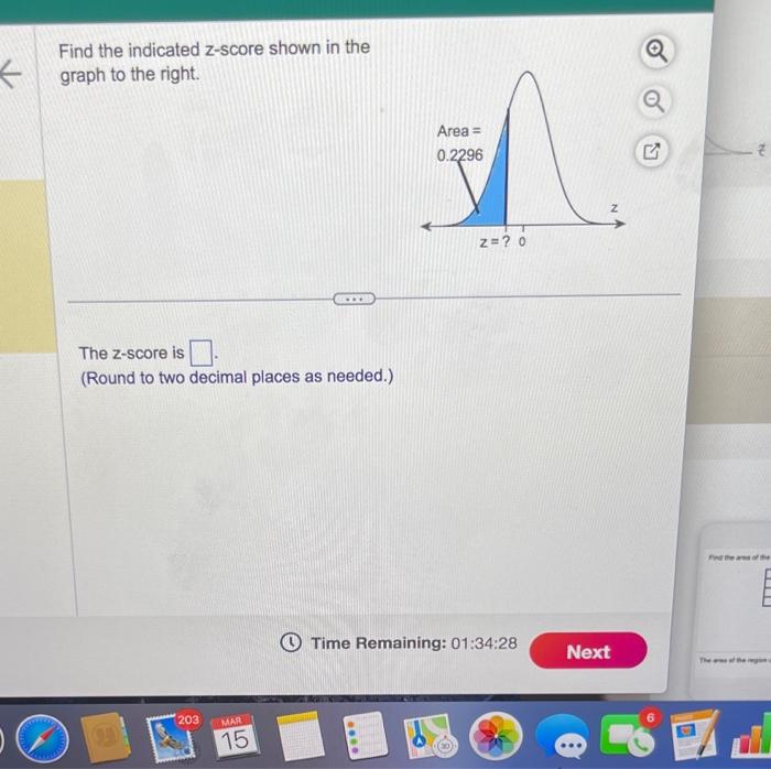 Solved Find the indicated z-score shown in the graph to the | Chegg.com