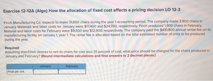 Solved Exercise 12-12A (Algo) How the allocation of fixed | Chegg.com