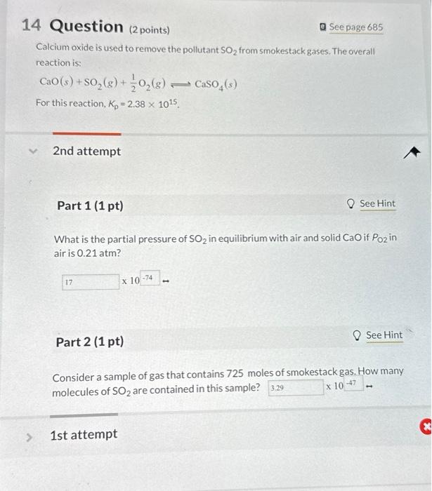 Solved 14 Question (2 points) a See page 685 Calcium oxide | Chegg.com
