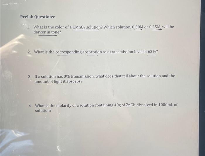 Solved 1 What Is The Color Of A Kmno4 Solution Which