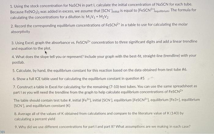 1. Using the stock concentration for NaSCN in part I, | Chegg.com