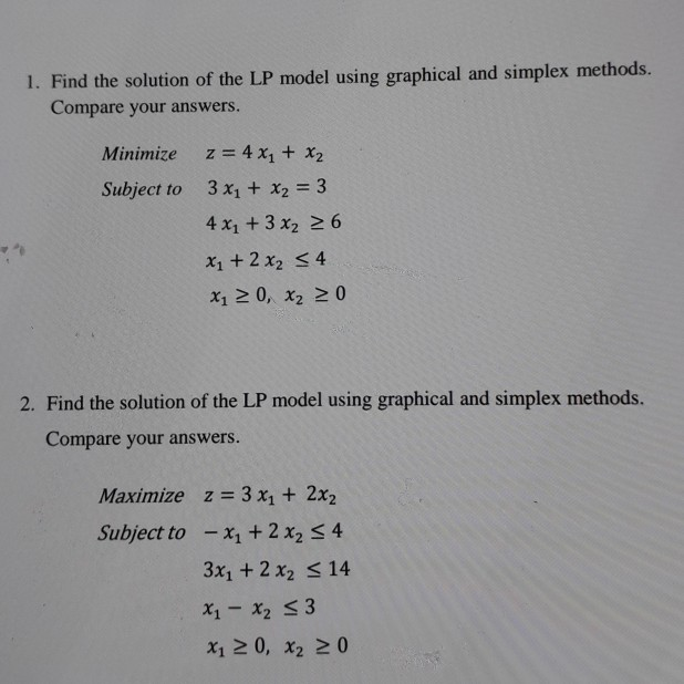 Solved 1. Find the solution of the LP model using graphical | Chegg.com