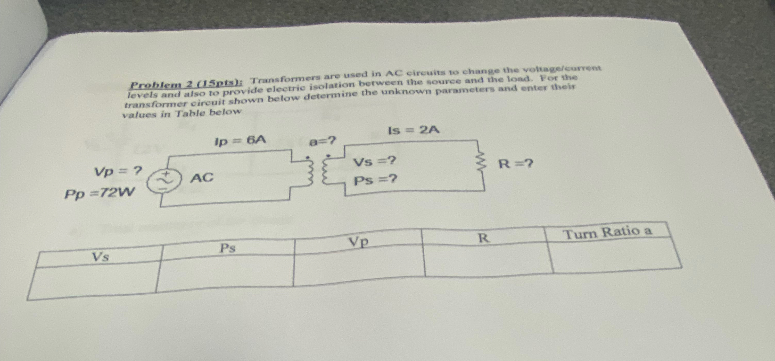 Solved Problem 2 (15pts): Transformers are used in AC | Chegg.com