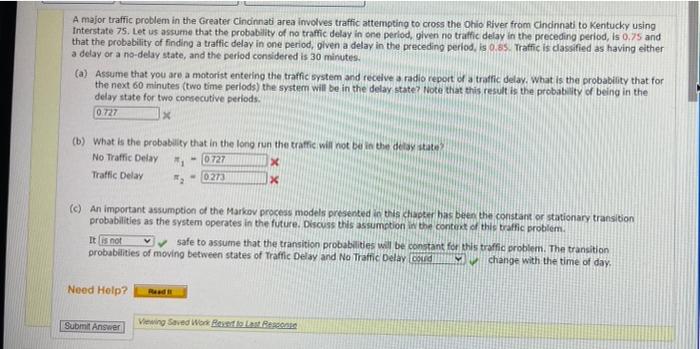 Solved A major traffic problem in the Greater Cincinnati | Chegg.com