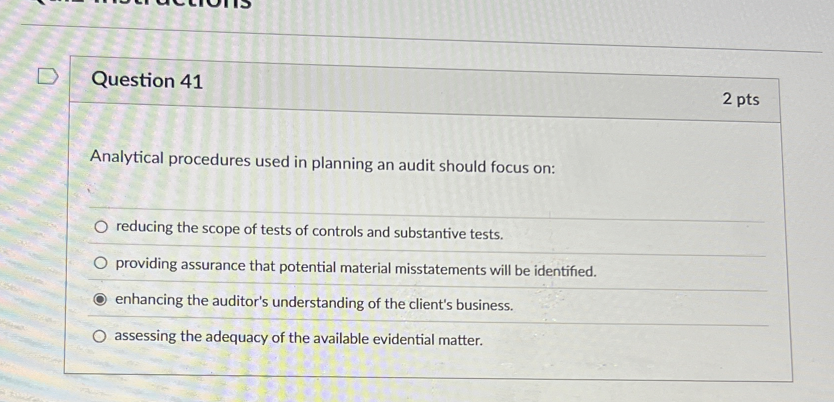 Solved Question 41Analytical procedures used in planning an | Chegg.com