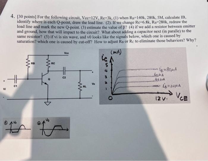 Solved 4. [30 points] For the following circuit, Vcc=12 | Chegg.com