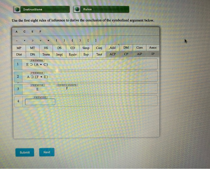 Solved Use the first eight rules of inference to derive the | Chegg.com