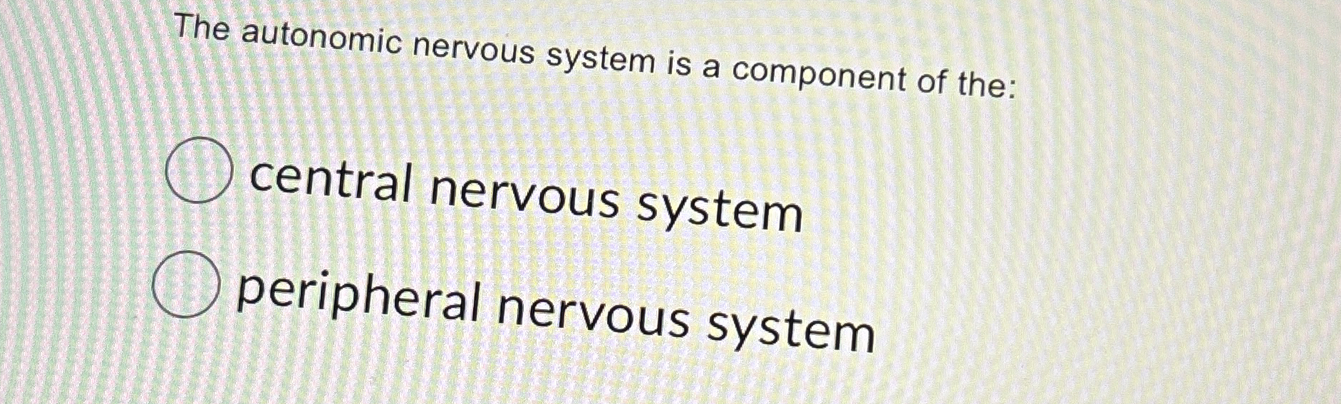 Solved The autonomic nervous system is a component of the: | Chegg.com