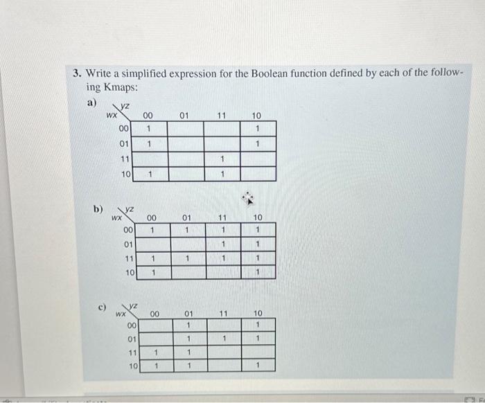 Solved 3 Write A Simplified Expression For The Boolean
