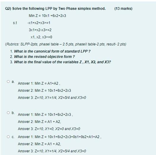 Solved s.t Q2) Solve the following LPP by Two Phase simplex | Chegg.com