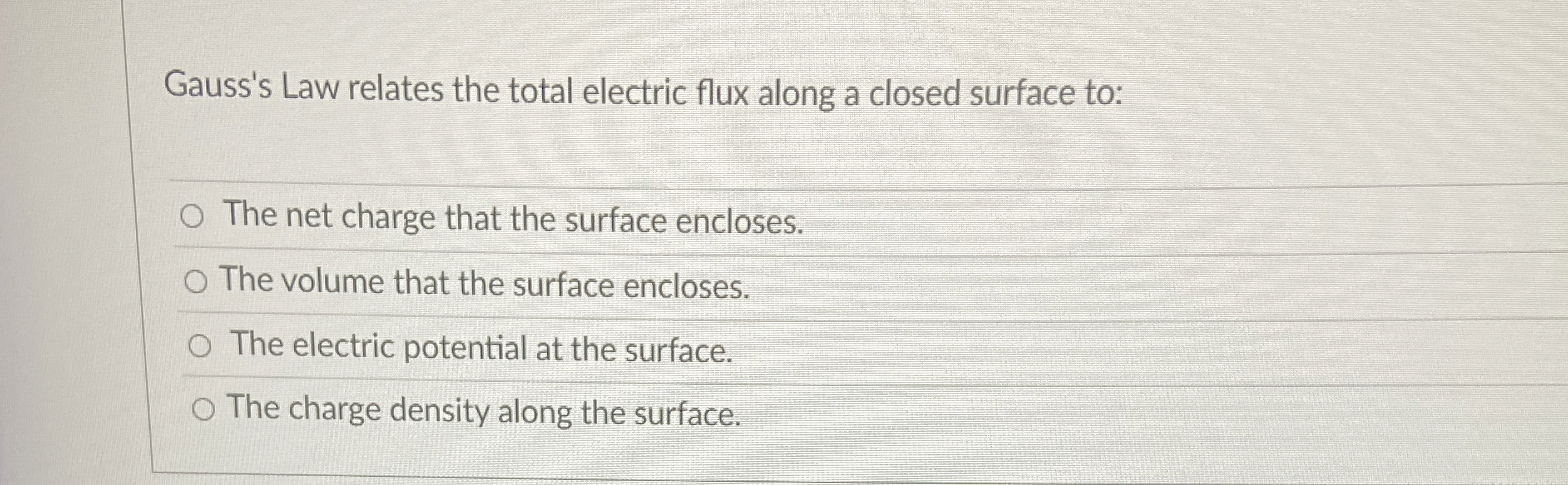Solved Gauss's Law relates the total electric flux along a | Chegg.com