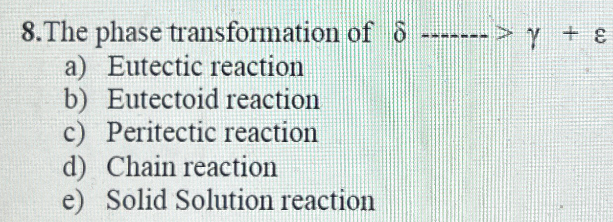 Solved 8.The phase transformation of δ q, γ+εa) ﻿Eutectic | Chegg.com