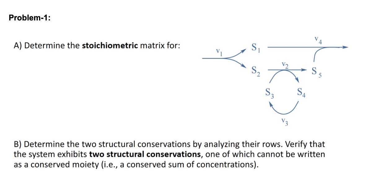 Solved Problem-1:A) ﻿Determine the stoichiometric matrix | Chegg.com
