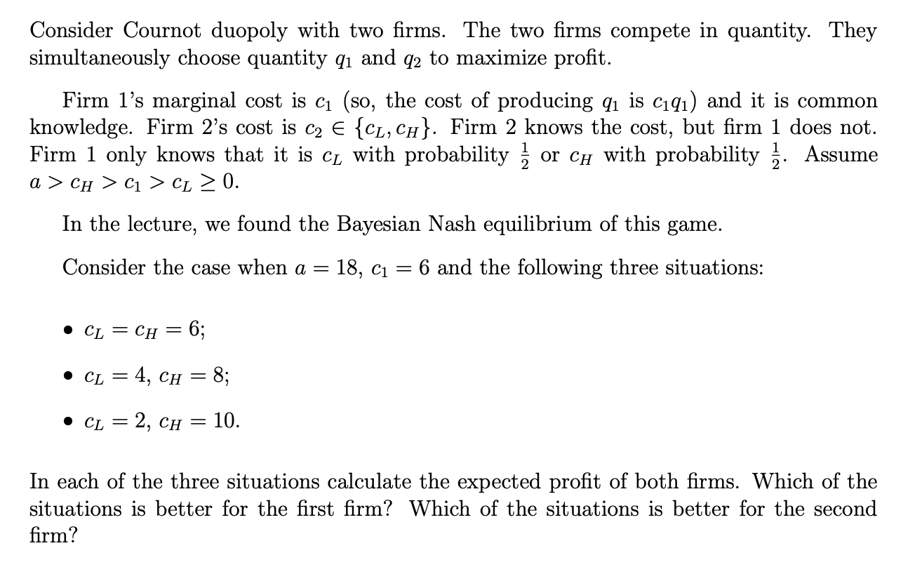 Solved Consider Cournot duopoly with two firms. The two | Chegg.com