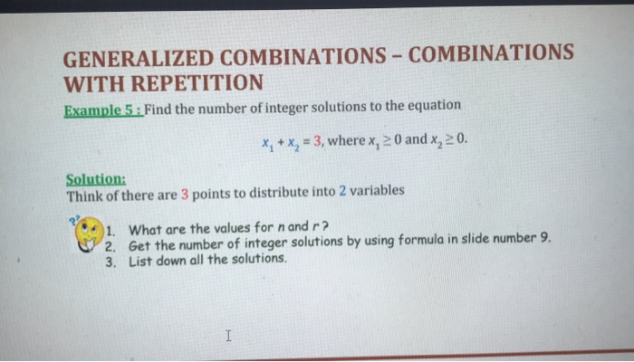 Solved GENERALIZED COMBINATIONS - COMBINATIONS WITH | Chegg.com