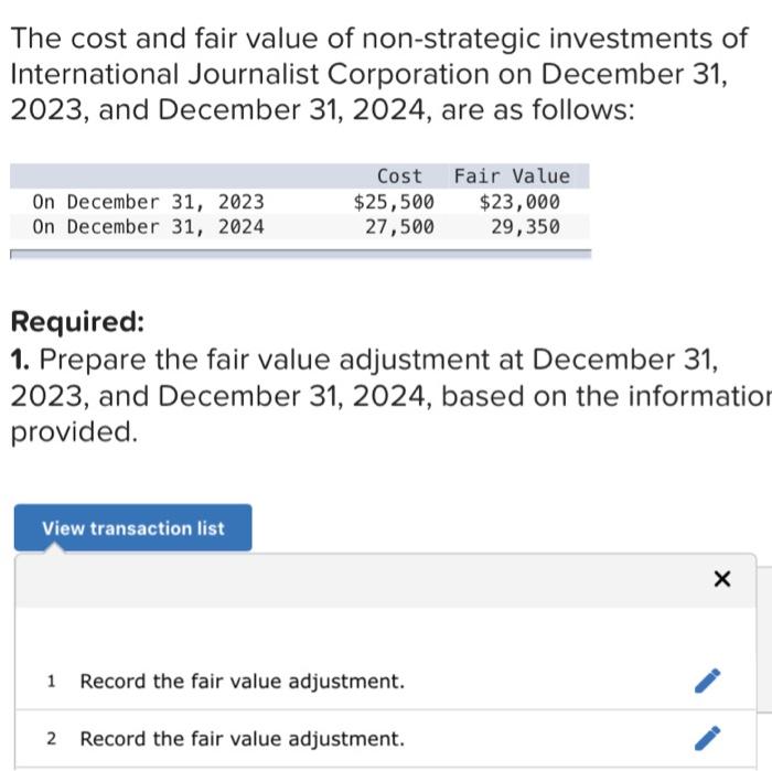 Solved The cost and fair value of non-strategic investments | Chegg.com