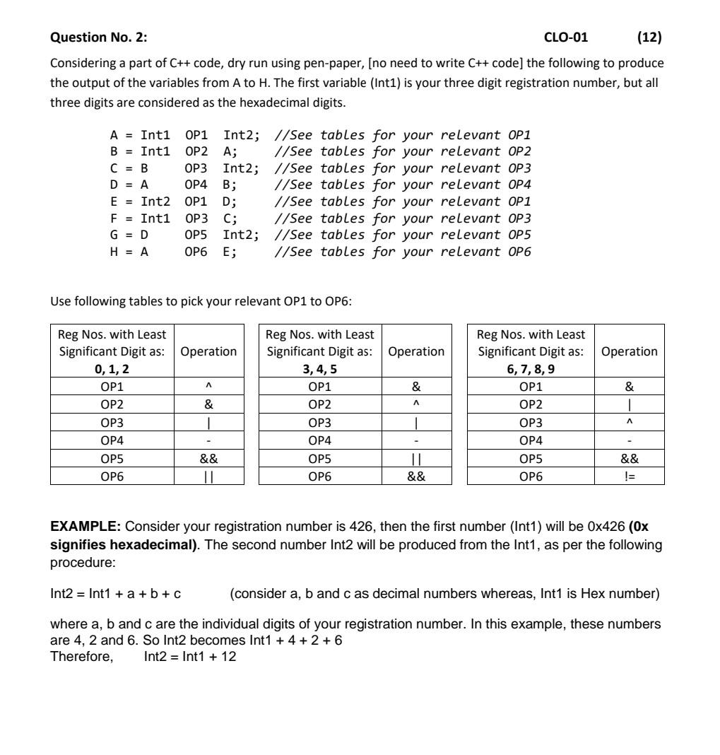 Solved Question No. 2: CL0-01 (12) Considering a part of C++ | Chegg.com