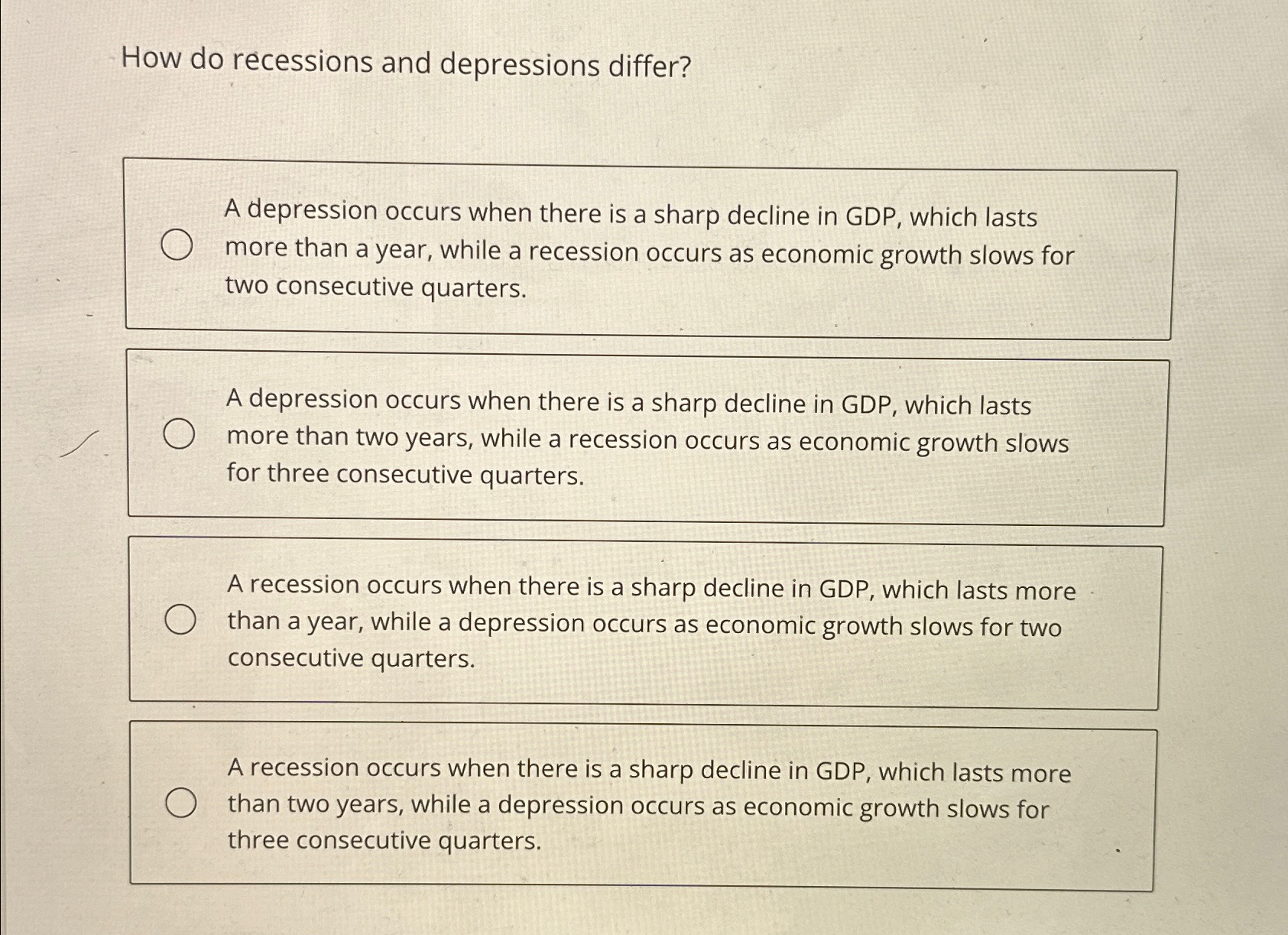 Solved How do recessions and depressions differ?A depression | Chegg.com