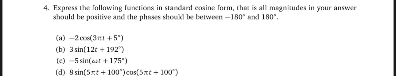 Solved Express the following functions in standard cosine | Chegg.com