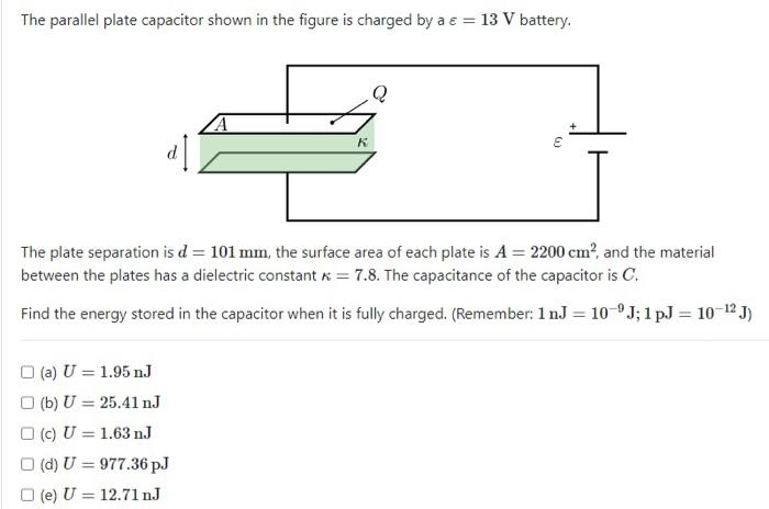 Solved The parallel plate capacitor shown in the figure is | Chegg.com