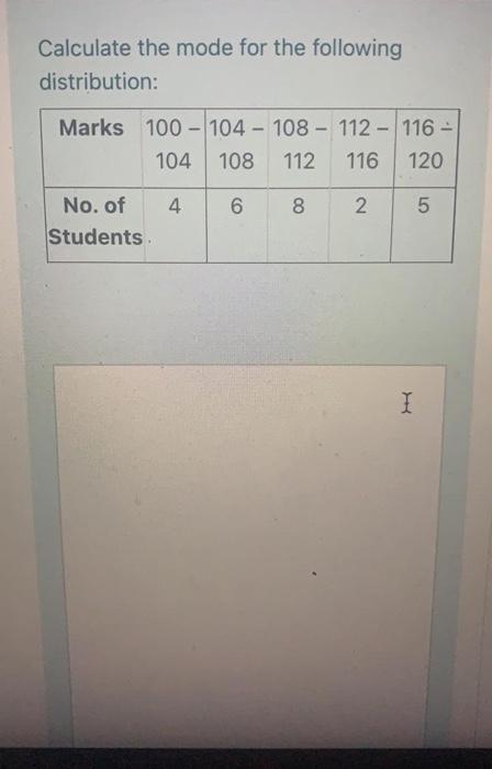 Solved Calculate the mode for the following distribution: | Chegg.com