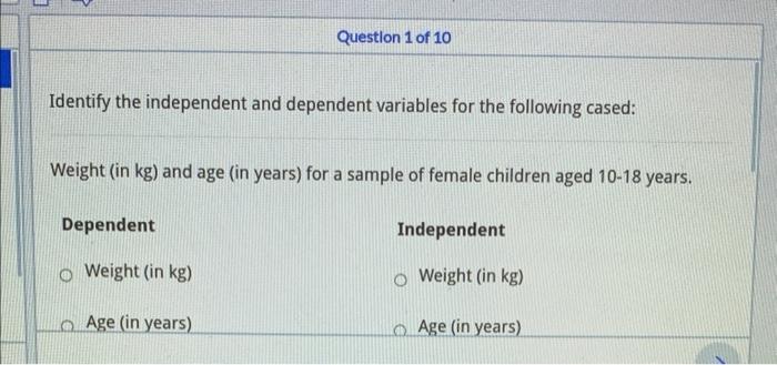 Solved Identify the independent and dependent variables for | Chegg.com