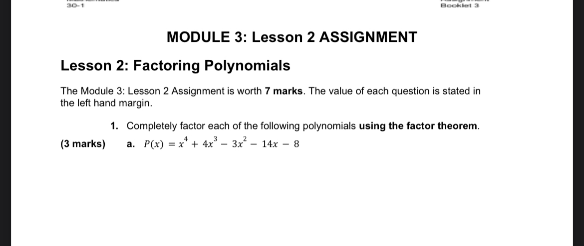 Solved Module 3 Lesson 2 ﻿assignmentlesson 2 Factoring
