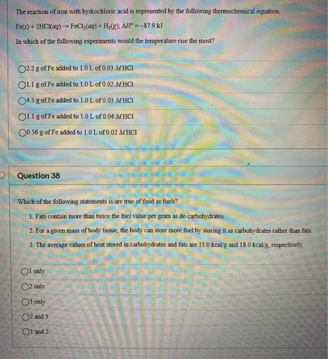 Solved The reaction of iron with hydrochloric acid is | Chegg.com