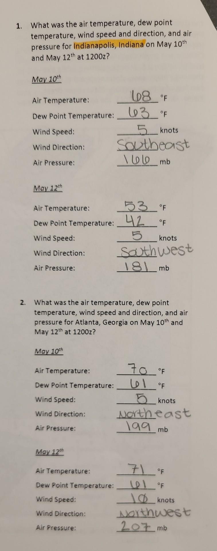 Solved 1. What was the air temperature, dew point | Chegg.com