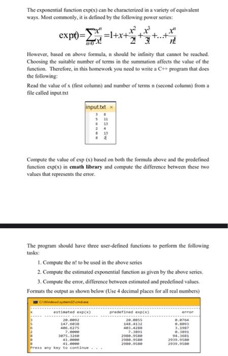 Solved expo= =1+x++ The exponential function exp(x) can be | Chegg.com