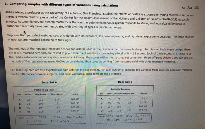 Solved 3. Comparing samples with different types of | Chegg.com