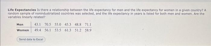 Solved Life Expectancies is there a relationship between the | Chegg.com