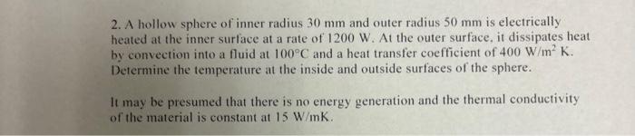 Solved A hollow sphere of inner radius 30 mm and outer | Chegg.com