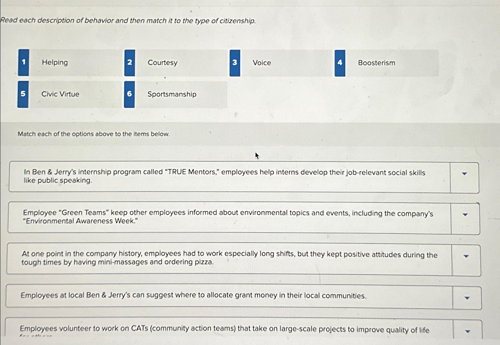 Solved Read each description of behavior and then match it | Chegg.com