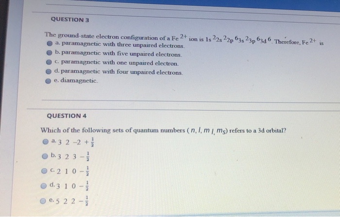 Solved QUESTION 3 The ground-state electron configuration of | Chegg.com