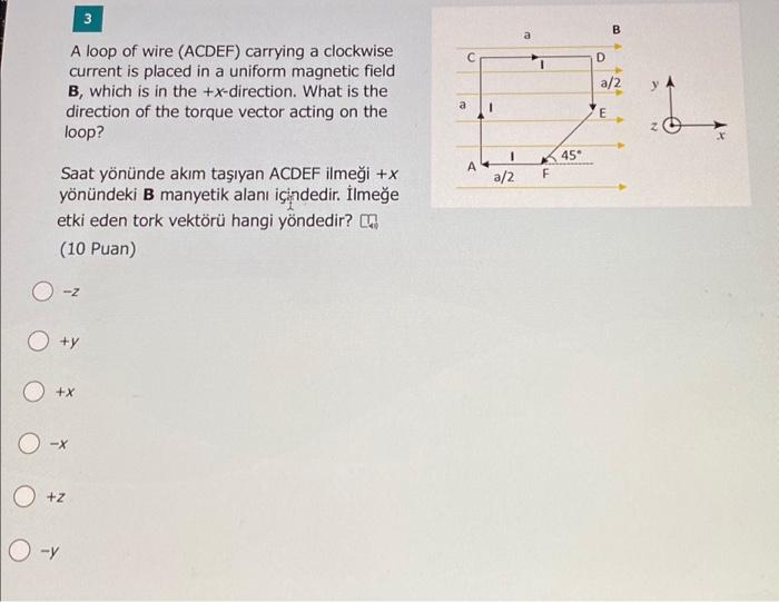 Solved A loop of wire (ACDEF) carrying a clockwise current | Chegg.com
