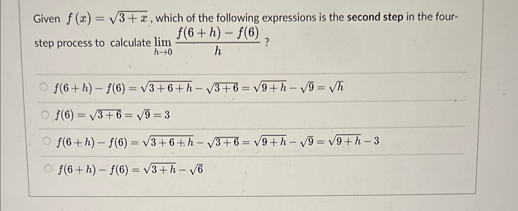 Solved Given f(x)=3+x2, ﻿which of the following expressions | Chegg.com