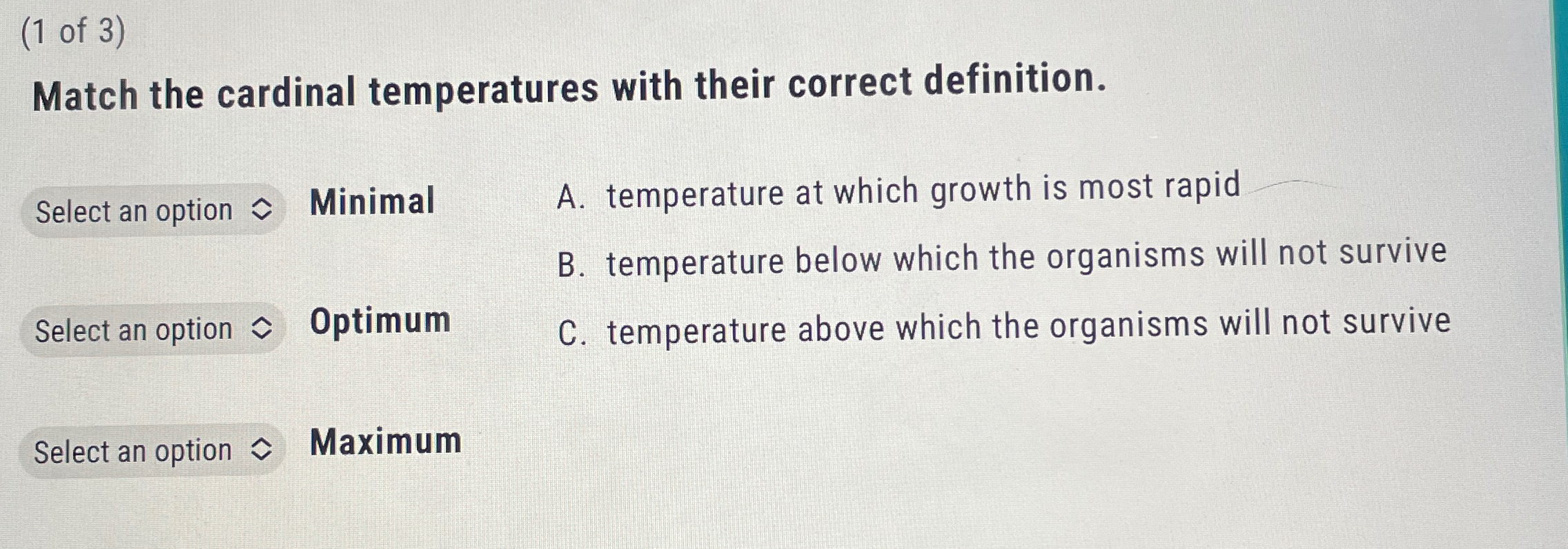 Solved of 3 )Match the cardinal temperatures with their | Chegg.com