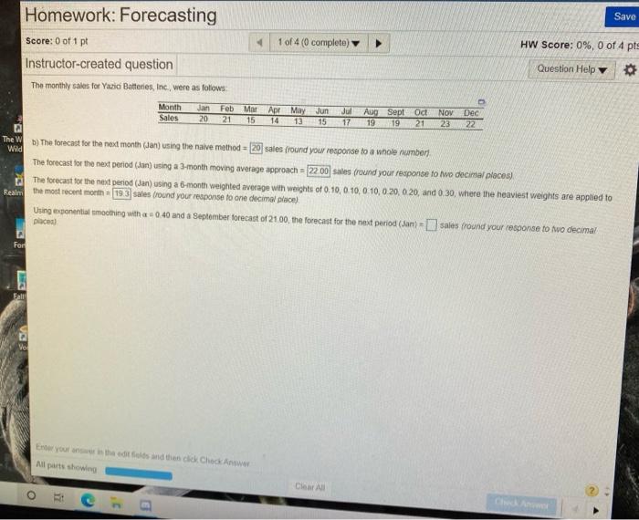 Solved Homework Forecasting Save Score 0 Of 1 Pt 1 Of 4 0