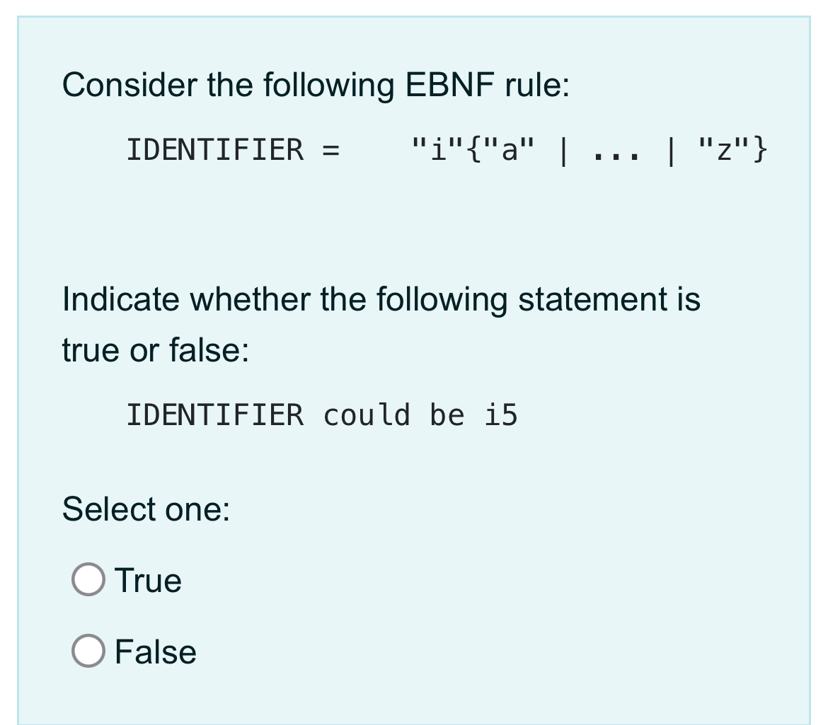 Solved Consider the following EBNF rule: ﻿IDENTIFIER | Chegg.com