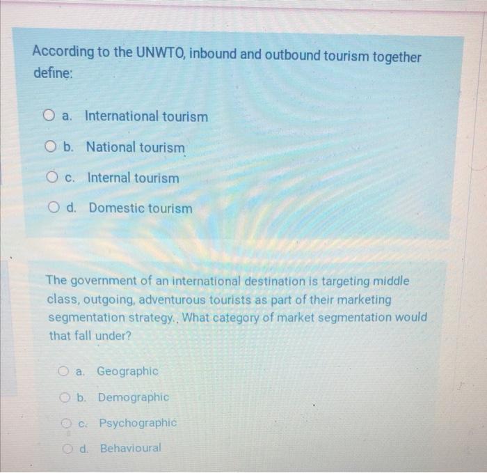 Solved According to the UNWTO, inbound and outbound tourism | Chegg.com