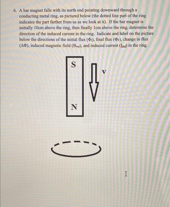 Solved 6. A bar magnet falls with its north end pointing | Chegg.com