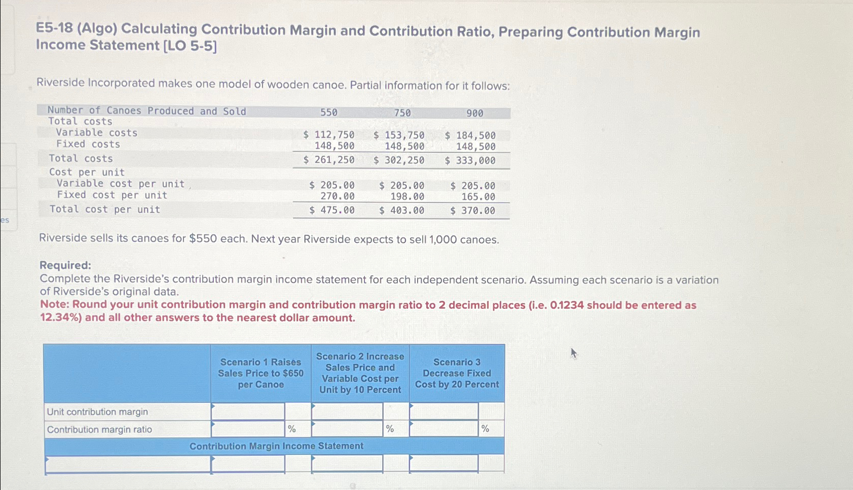 Solved E5-18 (Algo) ﻿Calculating Contribution Margin and | Chegg.com