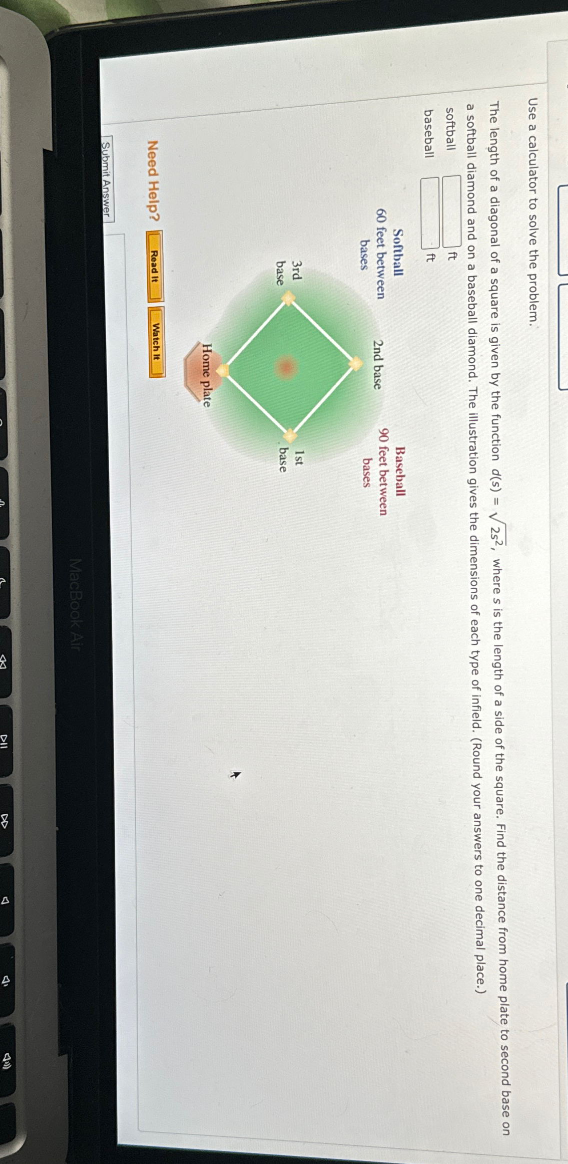 Solved Use a calculator to solve the problem. a softball | Chegg.com