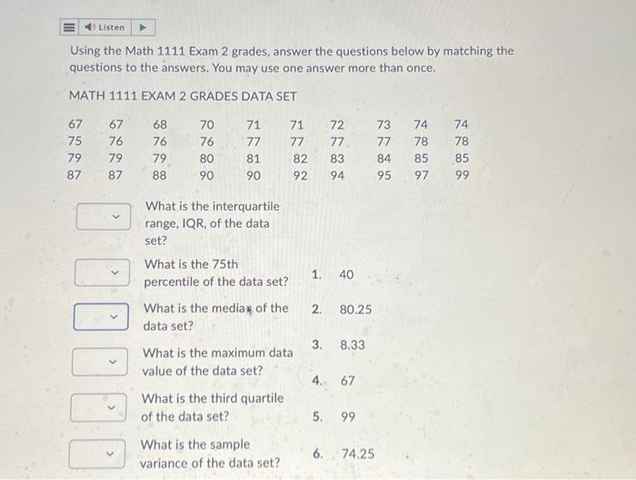 Solved Using The Math 1111 Exam 2 Grades Answer The