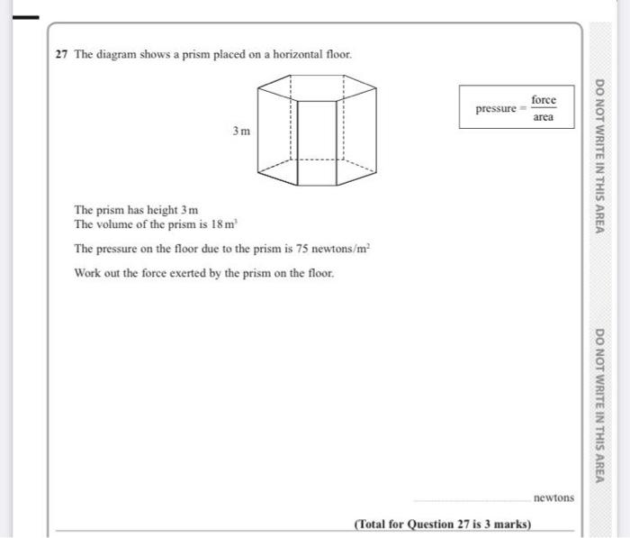 Solved 27 The diagram shows a prism placed on a horizontal | Chegg.com