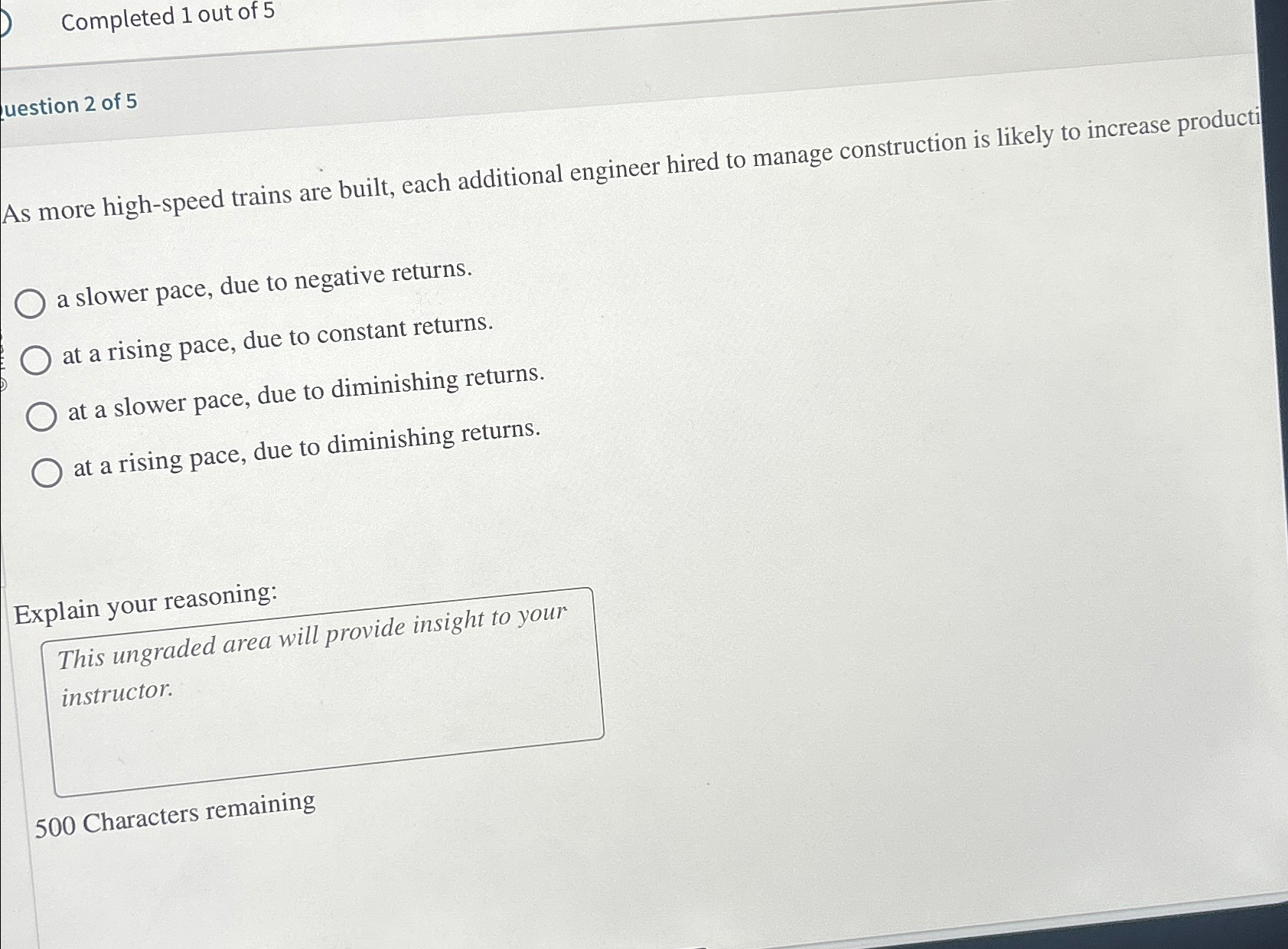 Solved Completed 1 ﻿out of 5uestion 2 ﻿of 5As more | Chegg.com